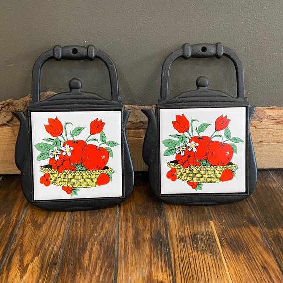 Kitchen | Vintage Cast Iron Trivets Wall Hanging Teapot Kettle Shaped ...